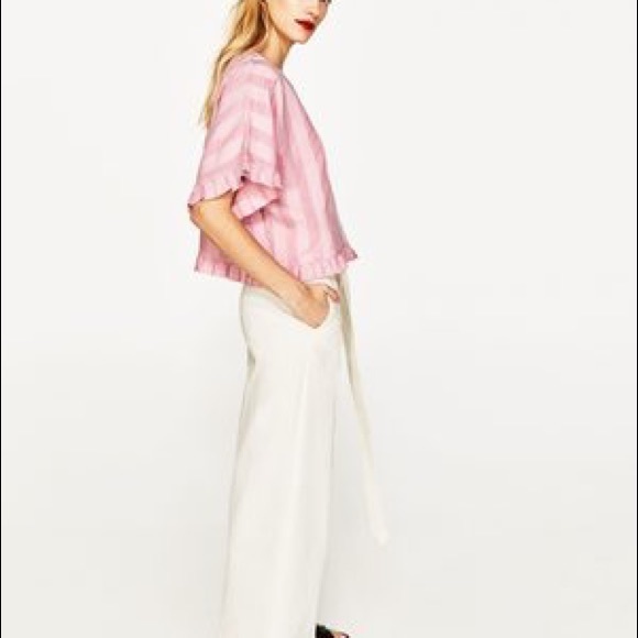 Zara | Tops | Nwt Zara Ruffled Sleeve Linen Boxy Blouse | Poshmark